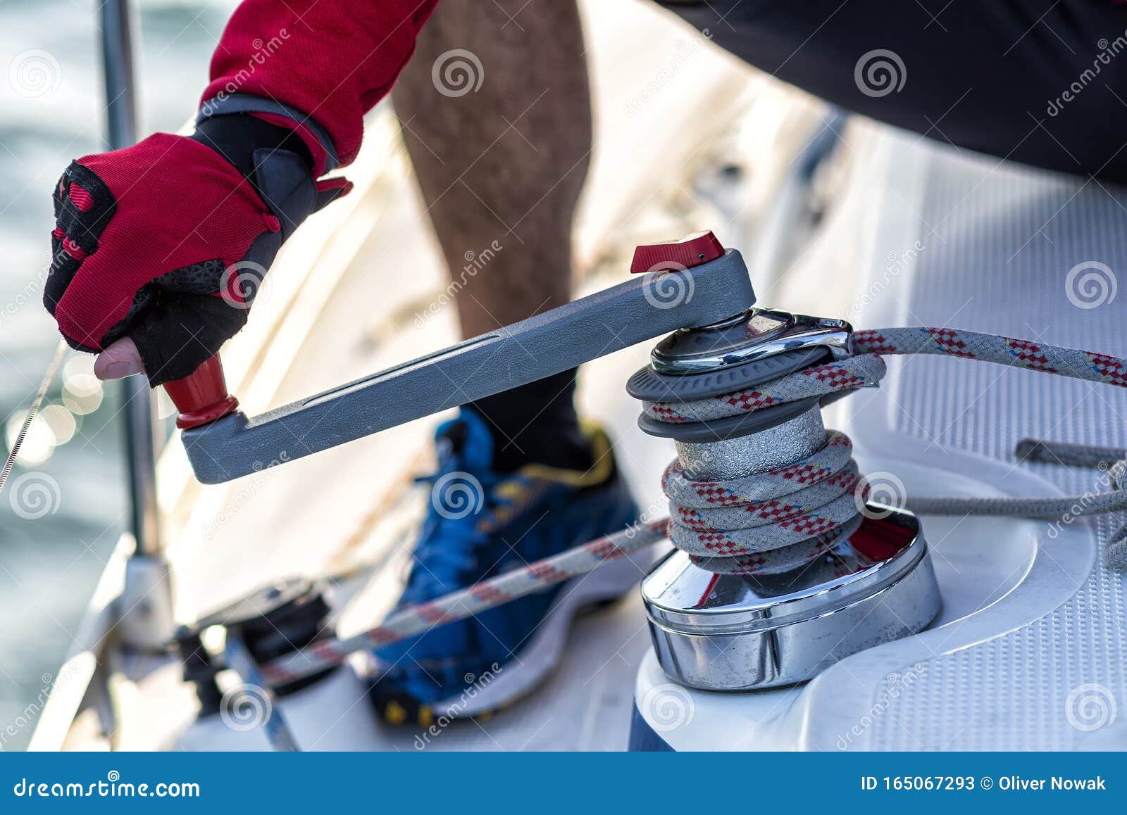 Winch on a sailing yacht stock image. Image of lead - 165067293