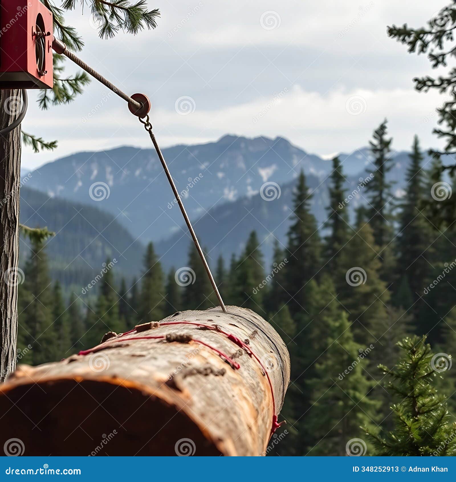 A Winch System Pulling a Large Wooden Log Out of a Forest with ...