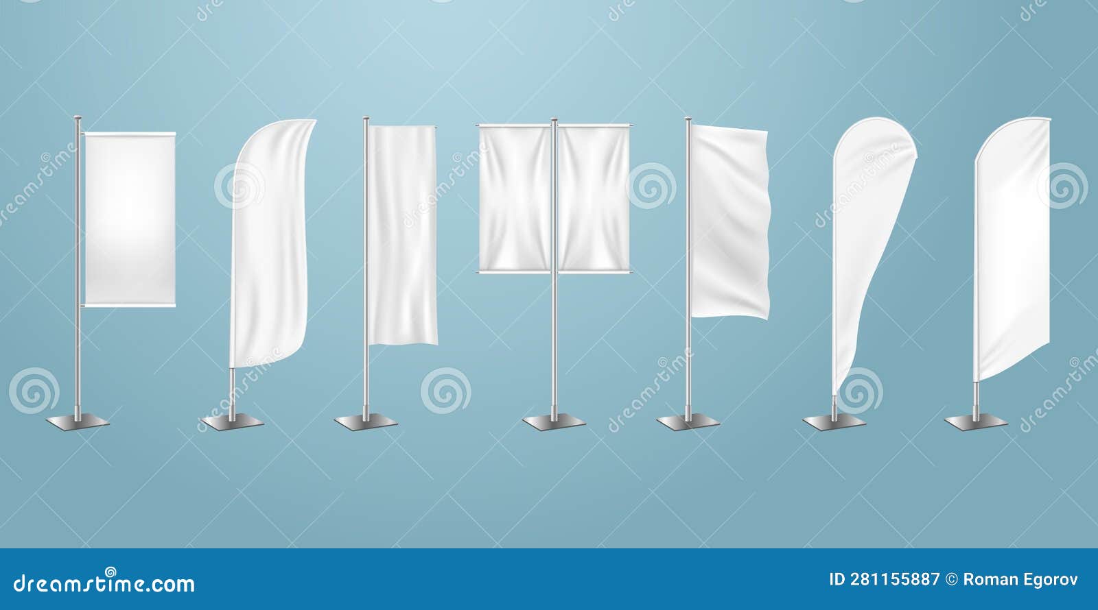 Wind Beach Flag, Banner Mockup. Blank Steel Stand with White Textile ...