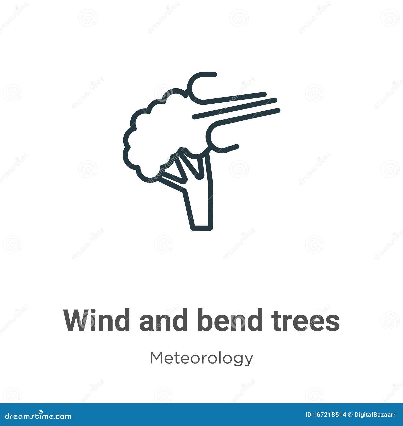 Wind and Bend Trees Outline Vector Icon. Thin Line Black Wind and Bend ...