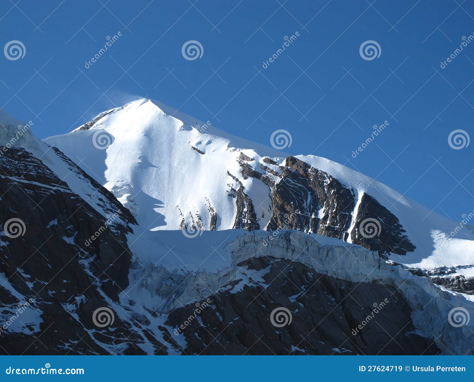 Wind Blowing Snow Over a High Mountain Stock Image - Image of glacier ...