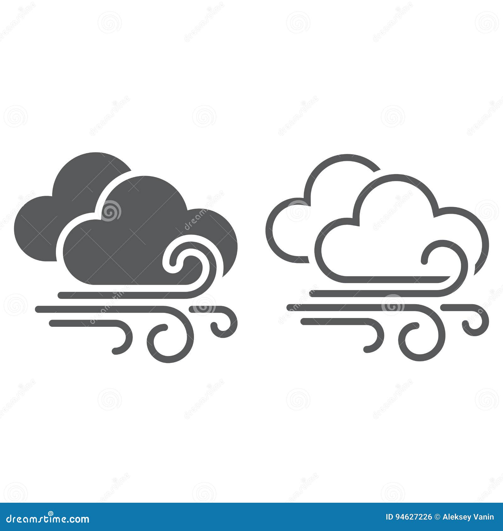 Wind And Clouds Weather Icon. Solid And Outline Vector Illustration ...