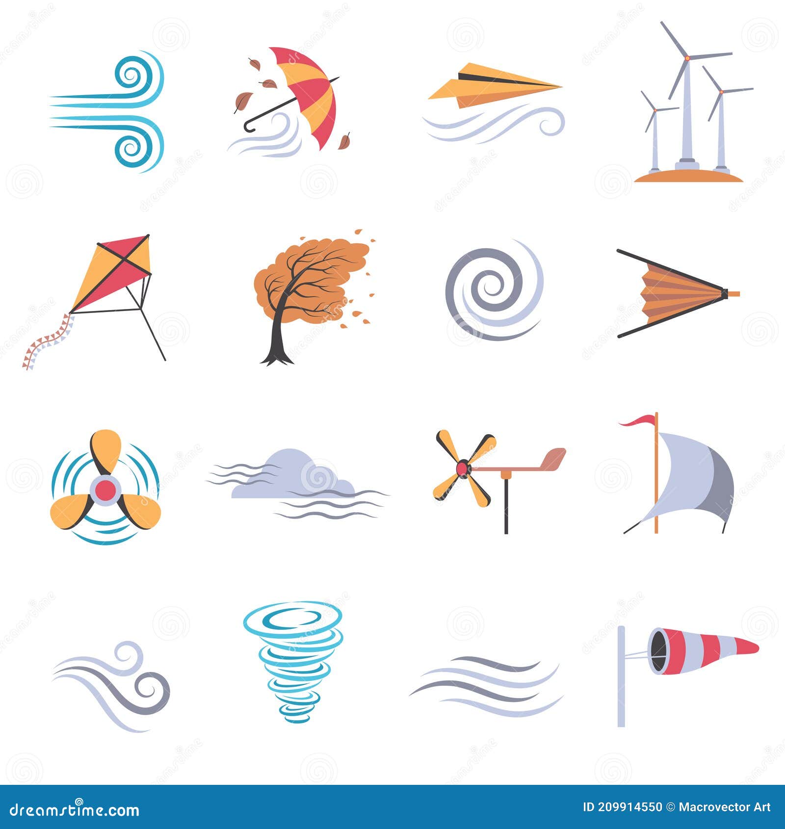 Wind Color Flat Icons stock vector. Illustration of pictogram - 209914550