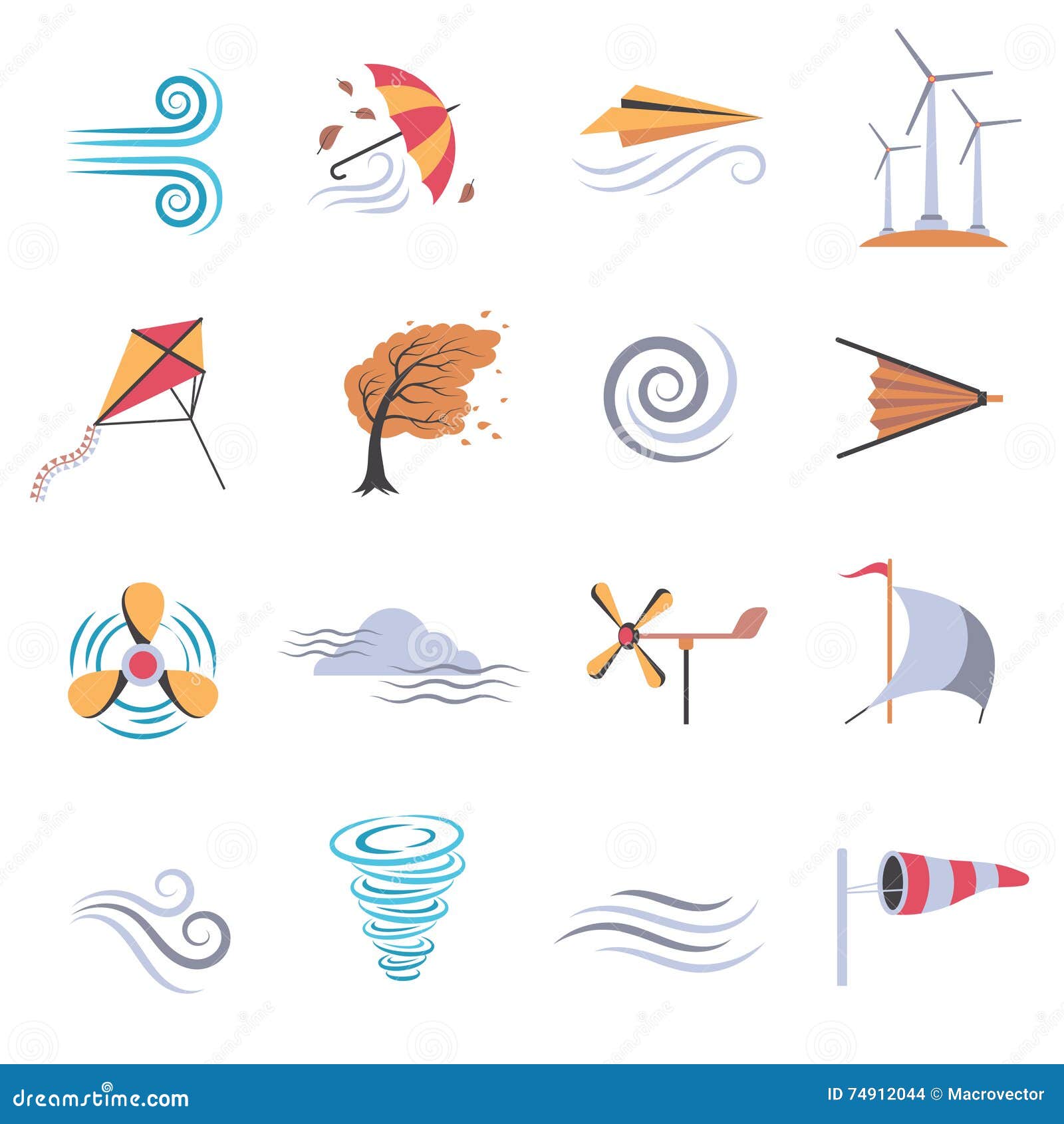 Wind Color Flat Icons stock vector. Illustration of mobile - 74912044
