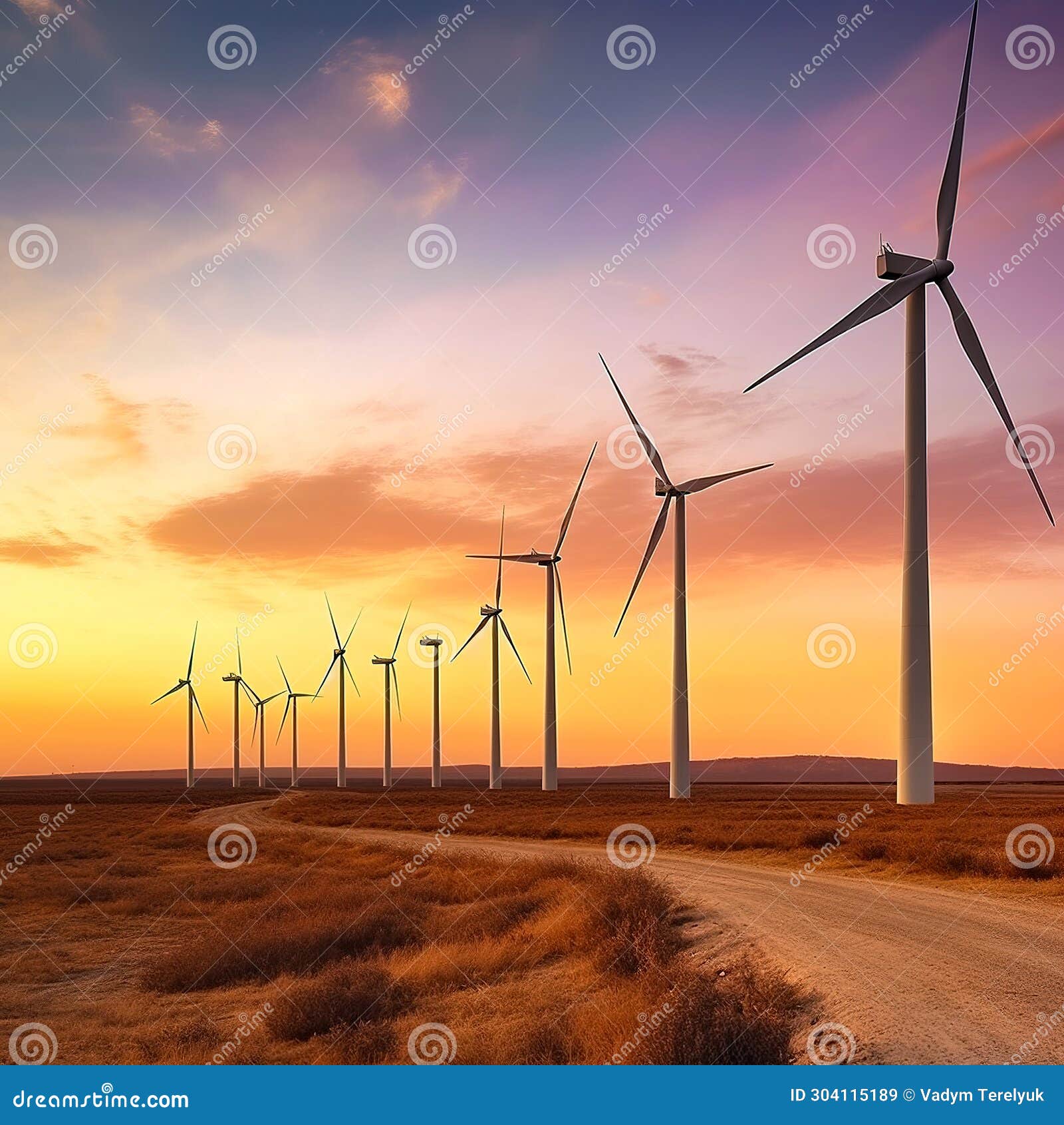 Wind Electricity Generator Field. Renewable Energy Generation ...