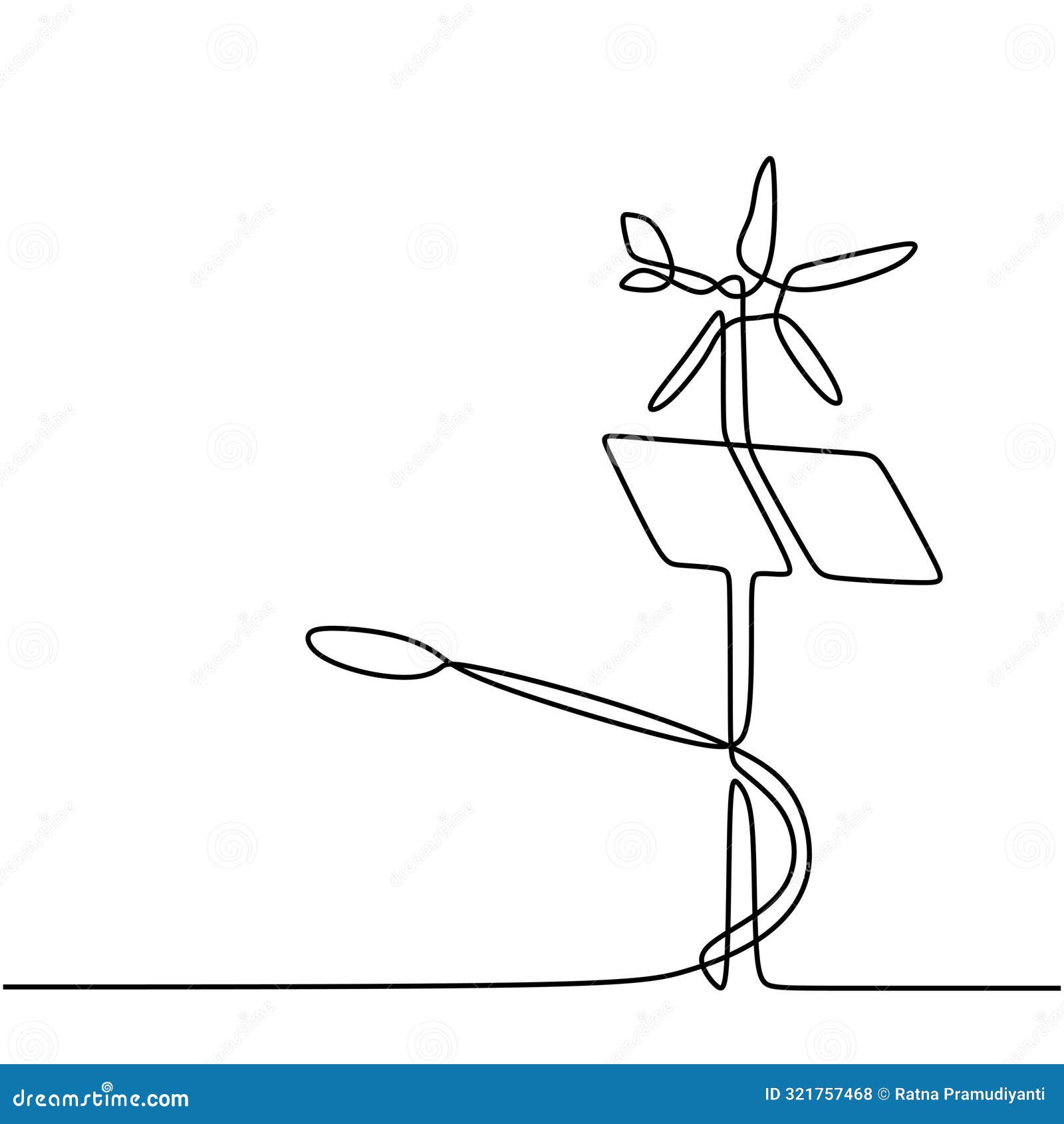 Wind Energy in Continuous One Line Art Drawing. Windmill Generator for ...