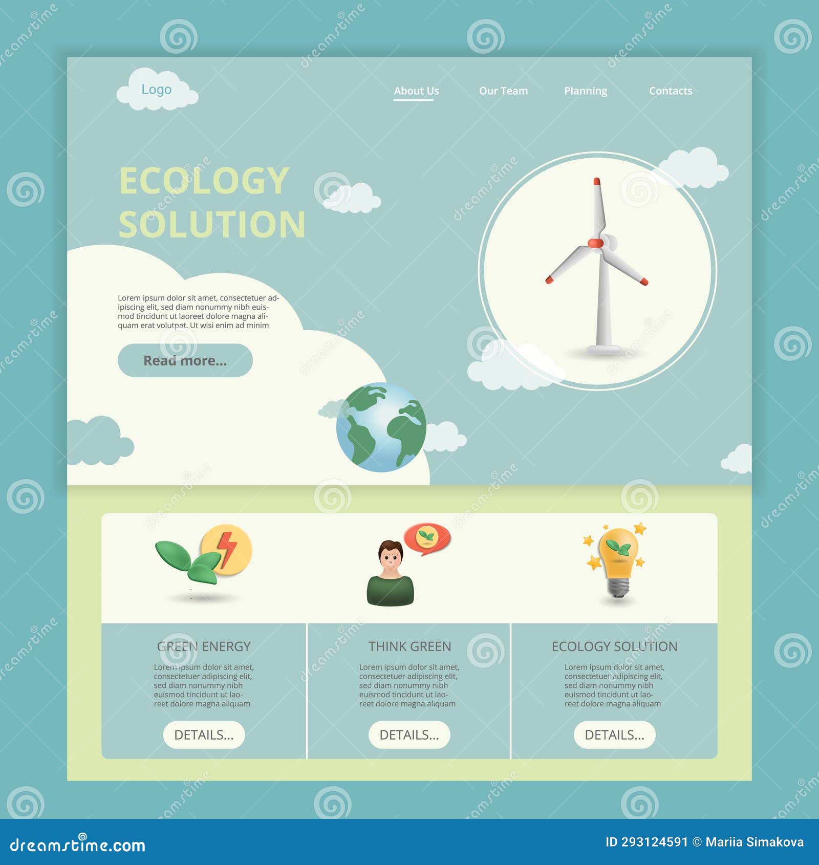 Wind Energy Flat Landing Page Website Template. Green Energy, Think ...