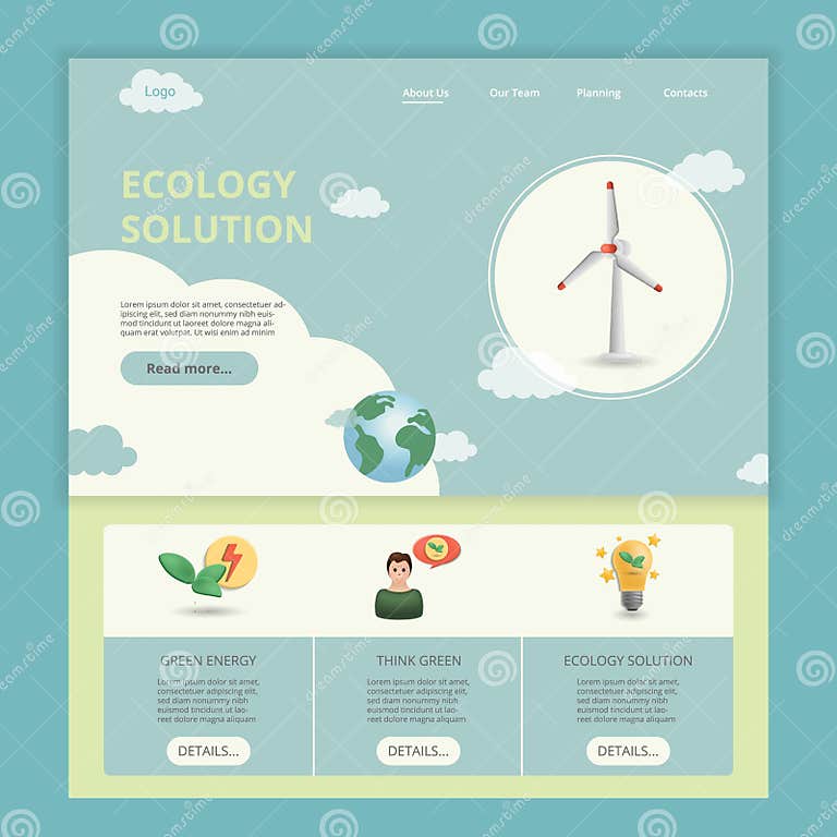 Wind Energy Flat Landing Page Website Template. Green Energy, Think ...