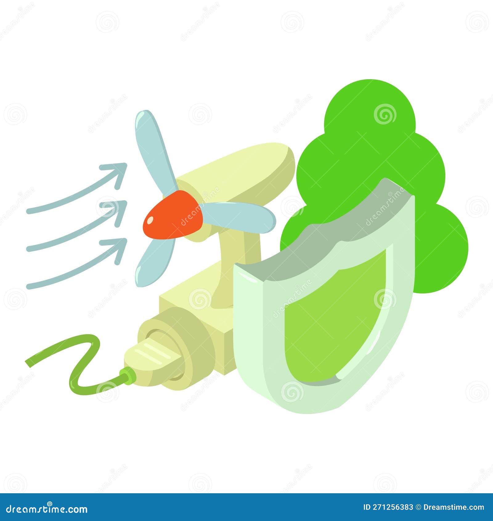 Wind Energy Icon Isometric Vector. Powered Table Fan and Tree Behind ...