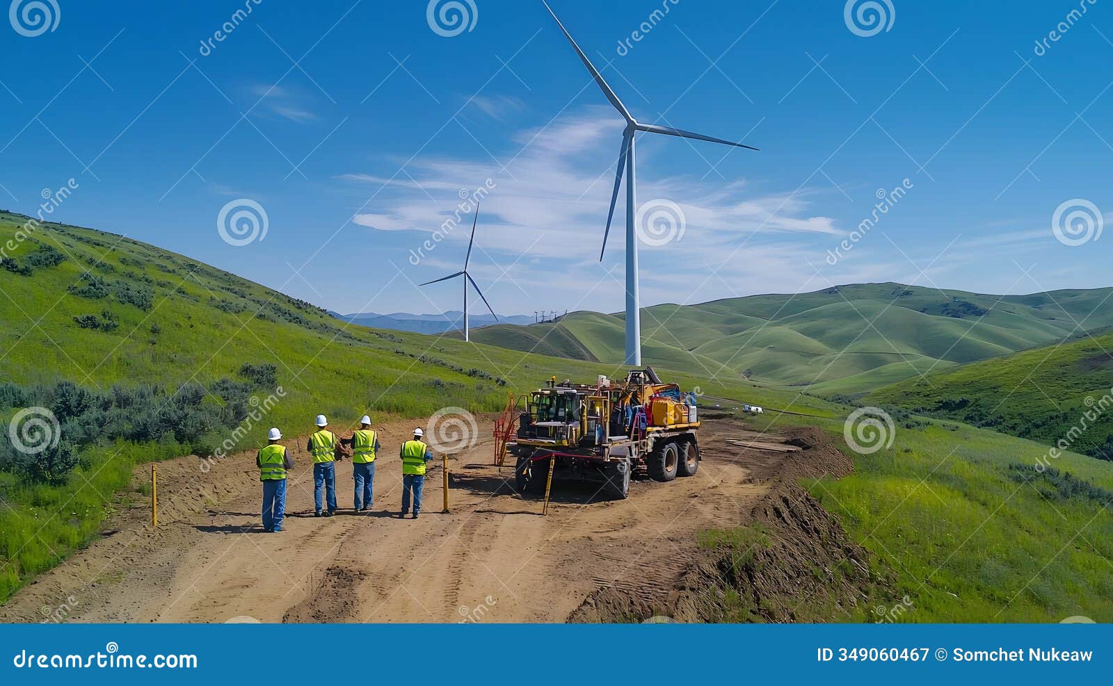 Wind Energy Installation Scenic Hillside Construction Site Green ...