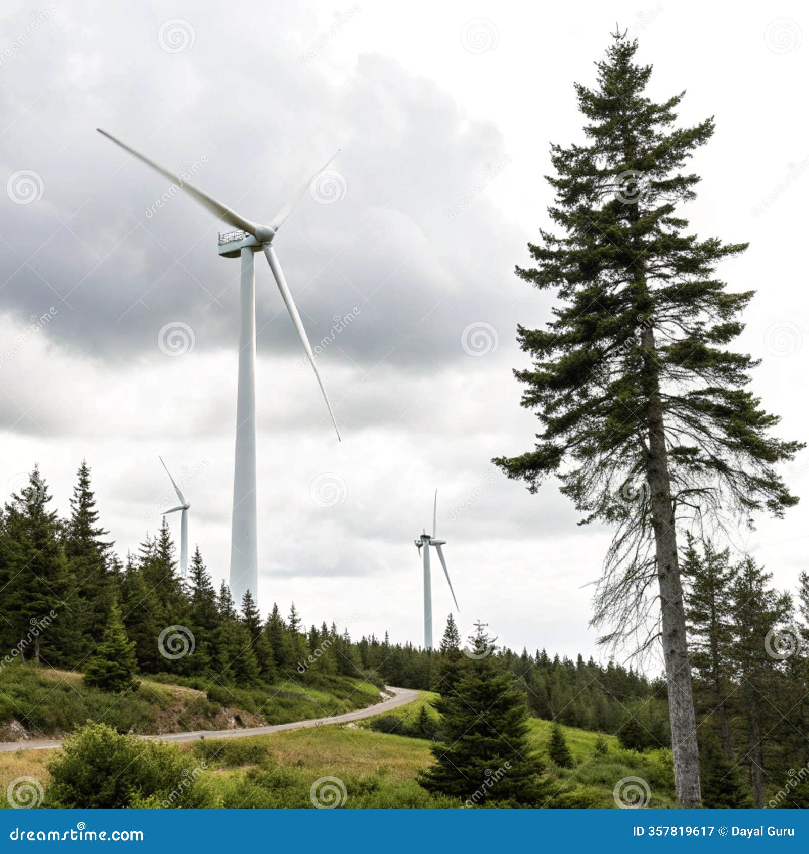 Wind Energy Landscape with Clouds and Trees on Transparent Background ...