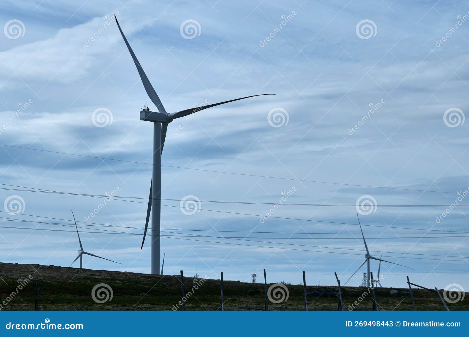 Wind Farm in Hilly Area Under Cloudy Sky Stock Image - Image of ...
