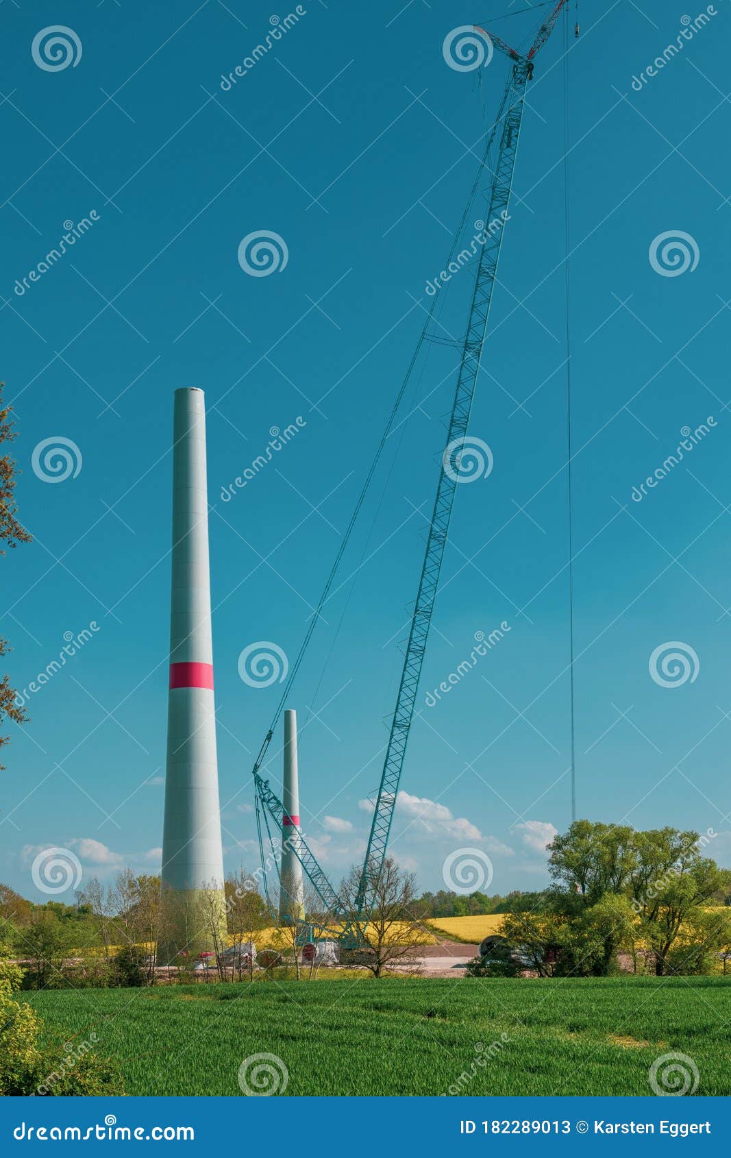 In Wind Farm, New Wind Turbines are Erected with the Help of a Large ...