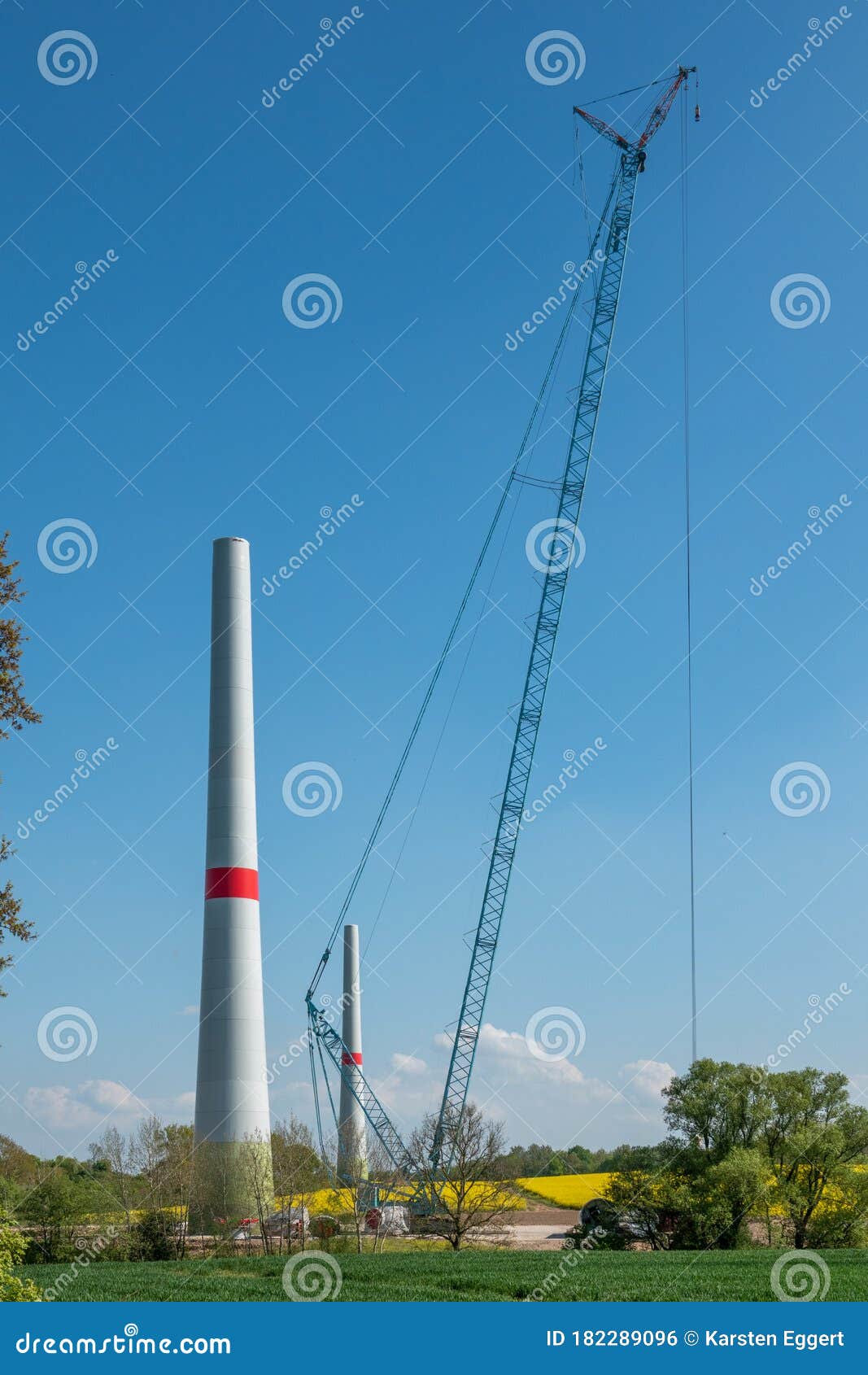 In Wind Farm, New Wind Turbines are Erected with the Help of a Large ...