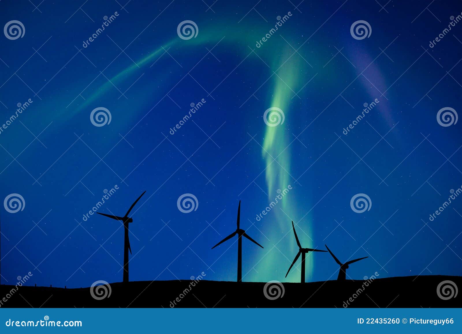 Wind Farm and Northern Lights Stock Photo - Image of landscape, green ...