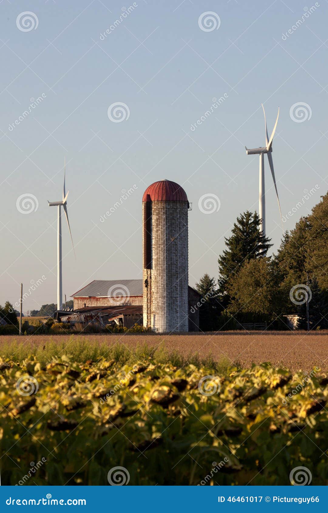 Wind Farm and Silo stock image. Image of nature, season - 46461017