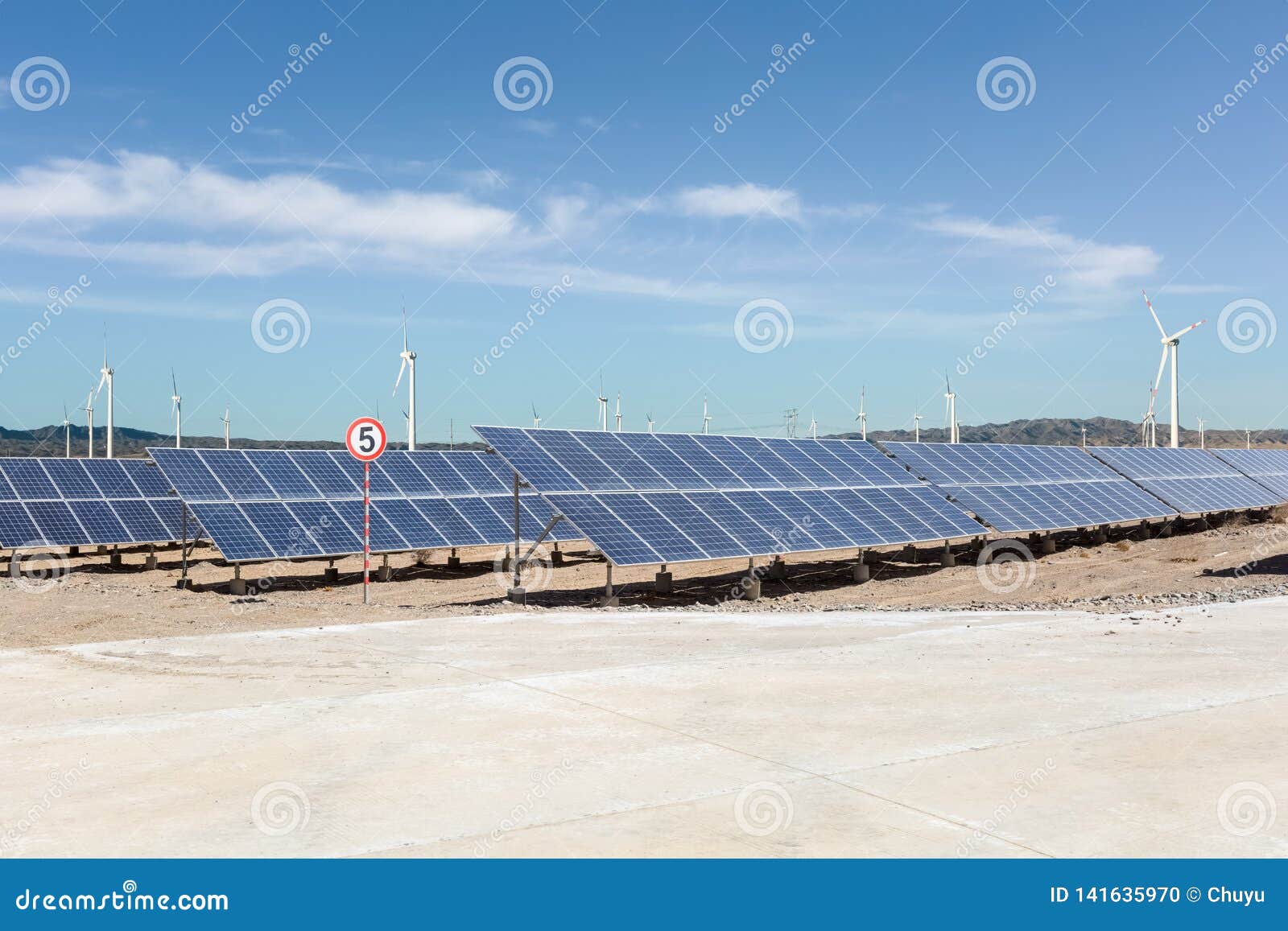 Wind Farm with Solar Power Station Stock Photo - Image of technology ...