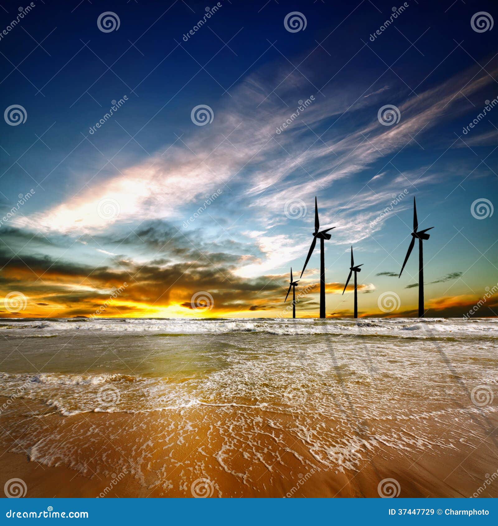 Wind farm at sunrise stock image. Image of environmentally - 37447729