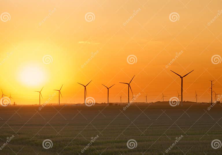 Wind Farm Sunset stock image. Image of windmill, nature - 17623039