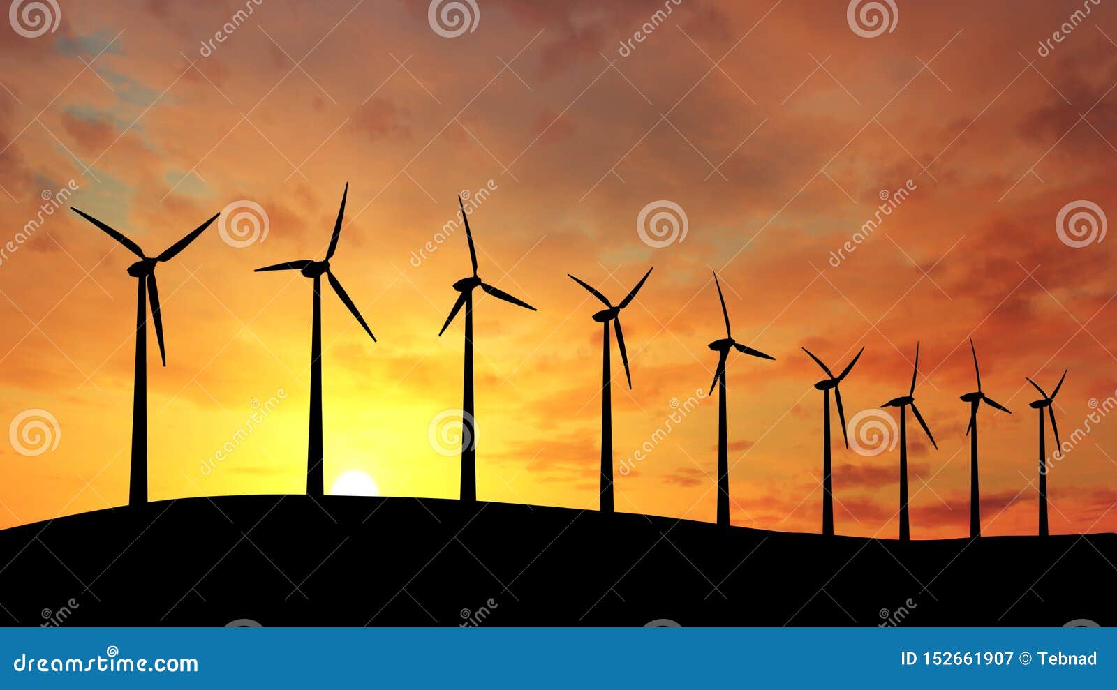 Wind farm at sunset stock image. Image of turbine, global - 152661907