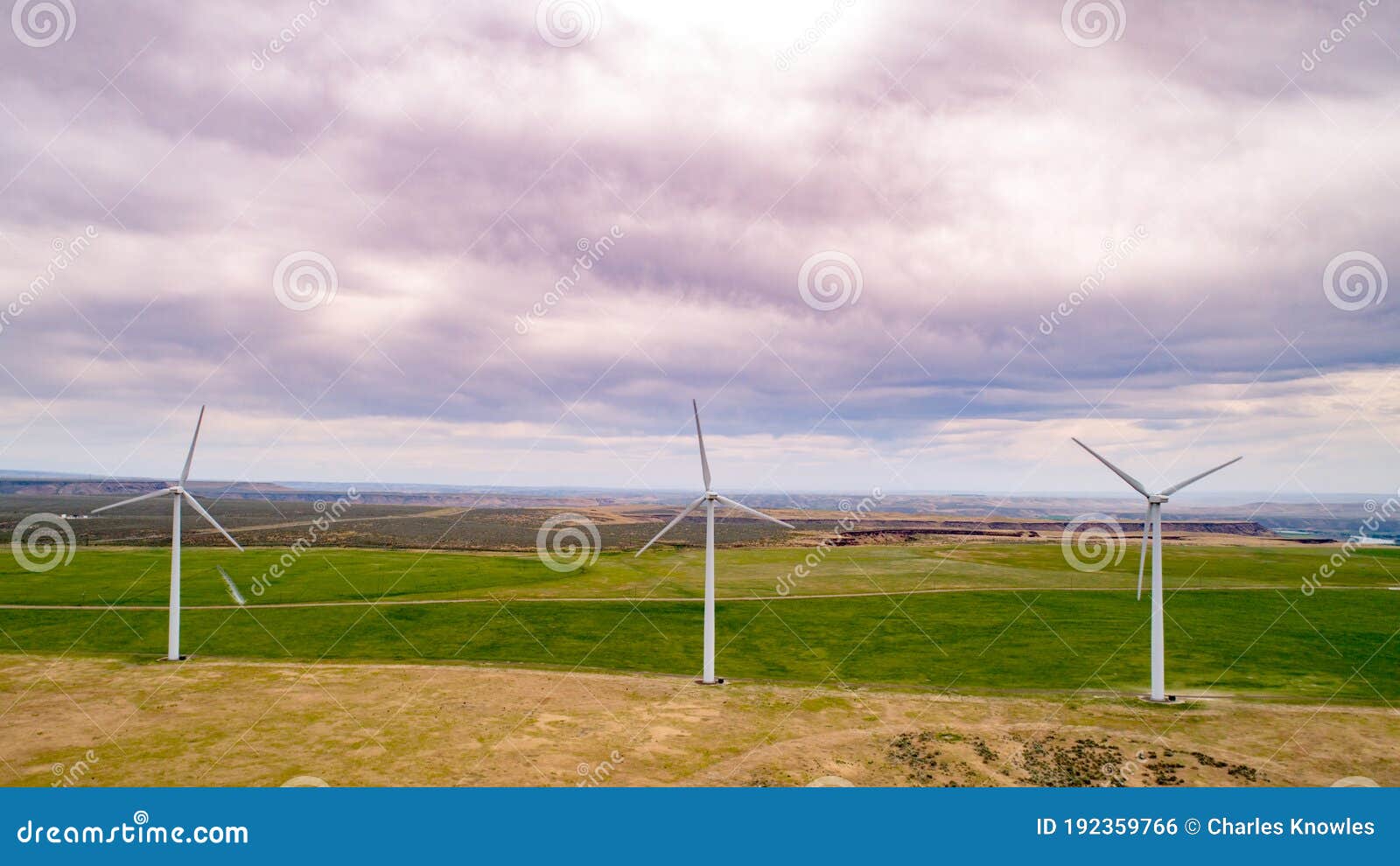 Wind Farm with Three Turbines in a Row Stock Photo - Image of windfarm ...