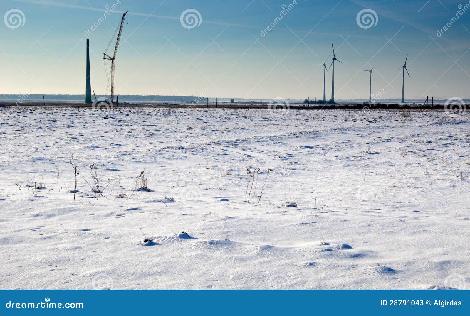 Wind farm in winter stock image. Image of construction - 28791043
