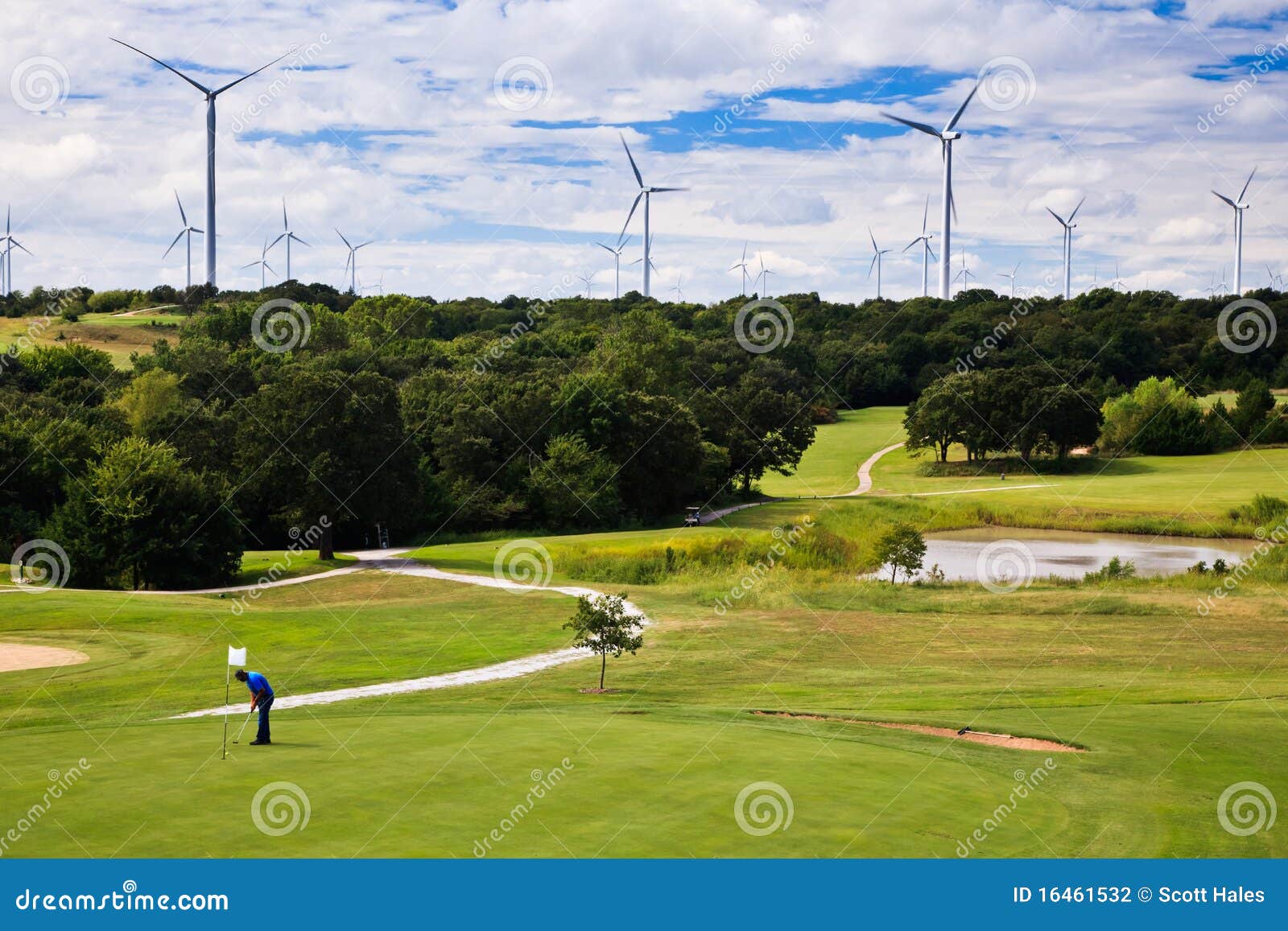 Wind Generation on the Sky Line and Golf Course Stock Photo - Image of ...