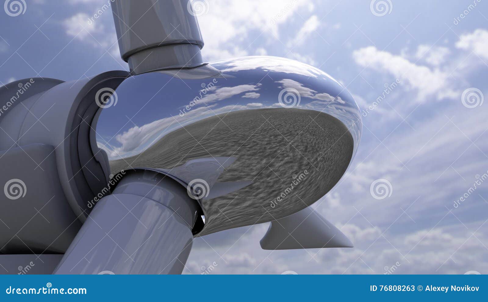 Wind Generator Close Up. Chromed Spinner Reflecting Sky, Clouds and ...