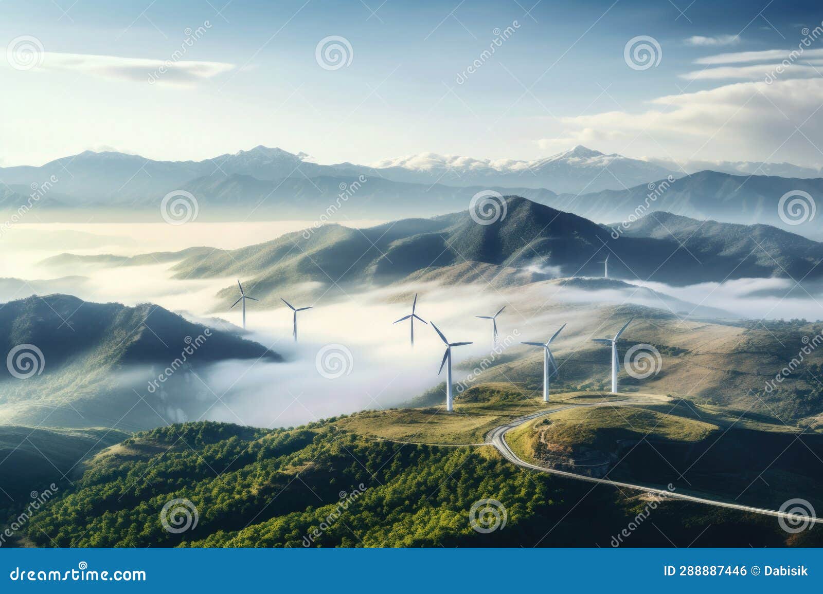 Wind Generators Farm in Mountains. Renewable Energy. Generative AI ...