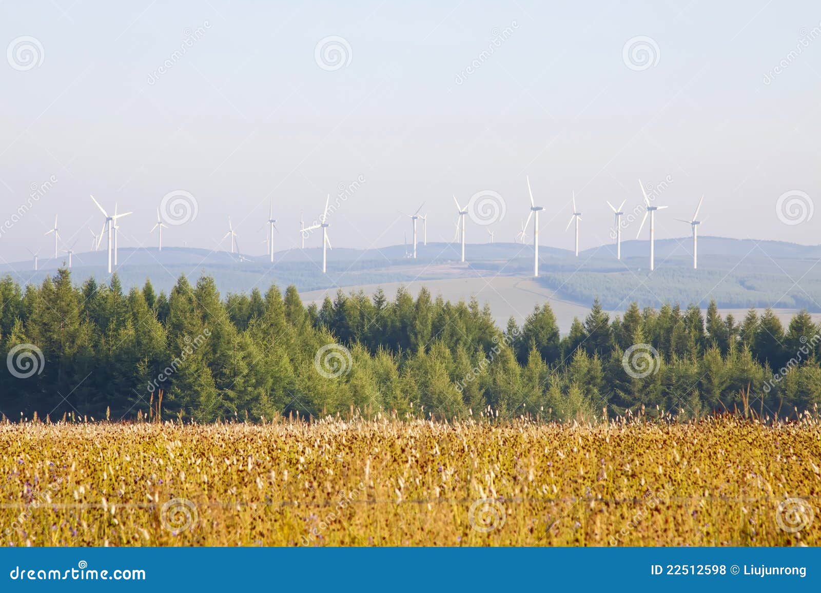 Wind Generators in Grassland Stock Photo - Image of blue, equipment ...