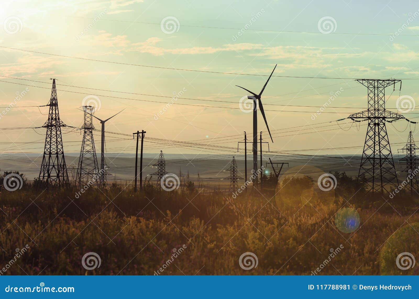Wind Generators, Support of High-voltage Power Lines Stock Image ...