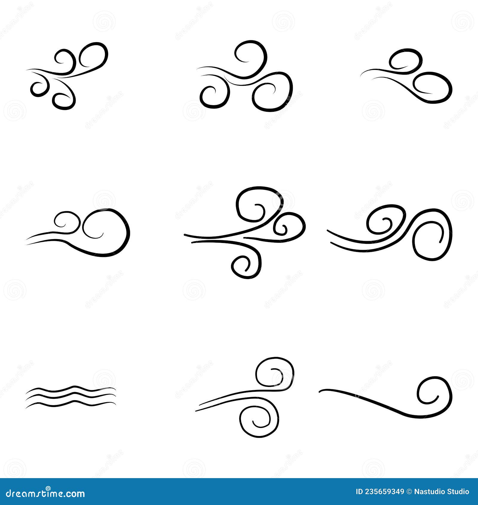 Wind Icon Set. Natural Movement of the Air Symbols Stock Vector ...