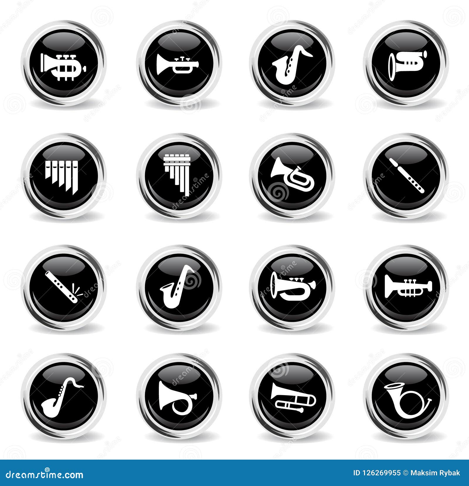 Wind instruments icon set stock vector. Illustration of classical ...