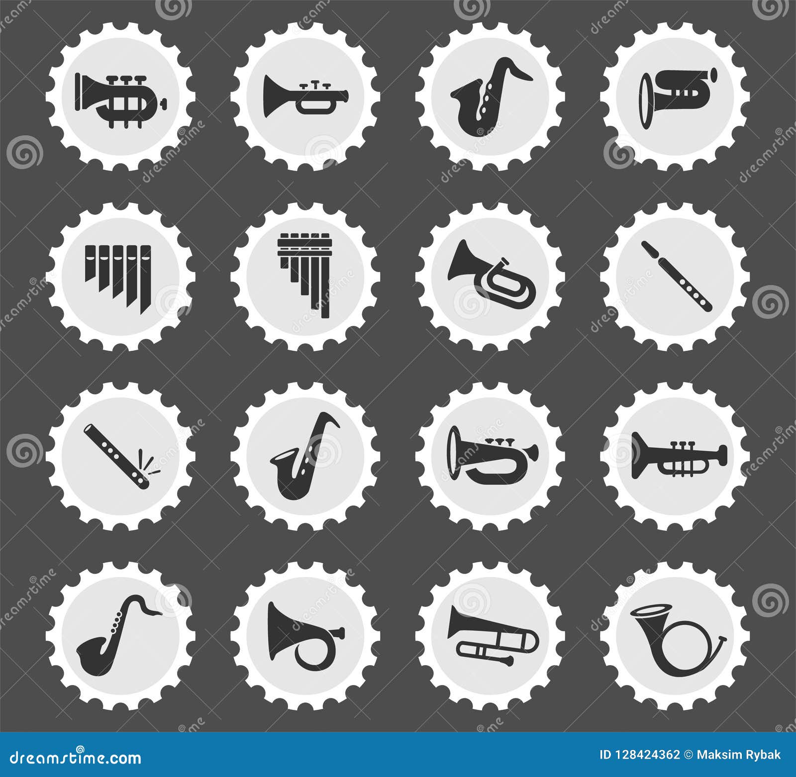 Wind instruments icon set stock vector. Illustration of pipe - 128424362
