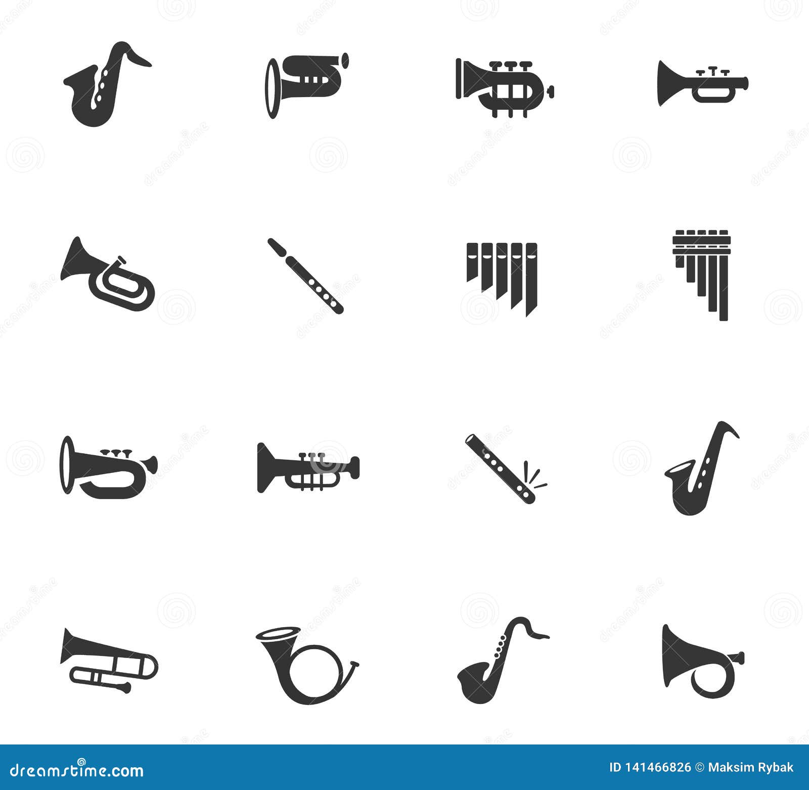 Wind instruments icon set stock vector. Illustration of wind - 141466826