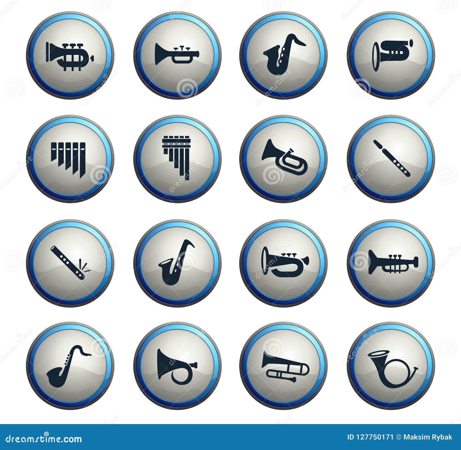 Wind instruments icon set stock vector. Illustration of brass - 127750171