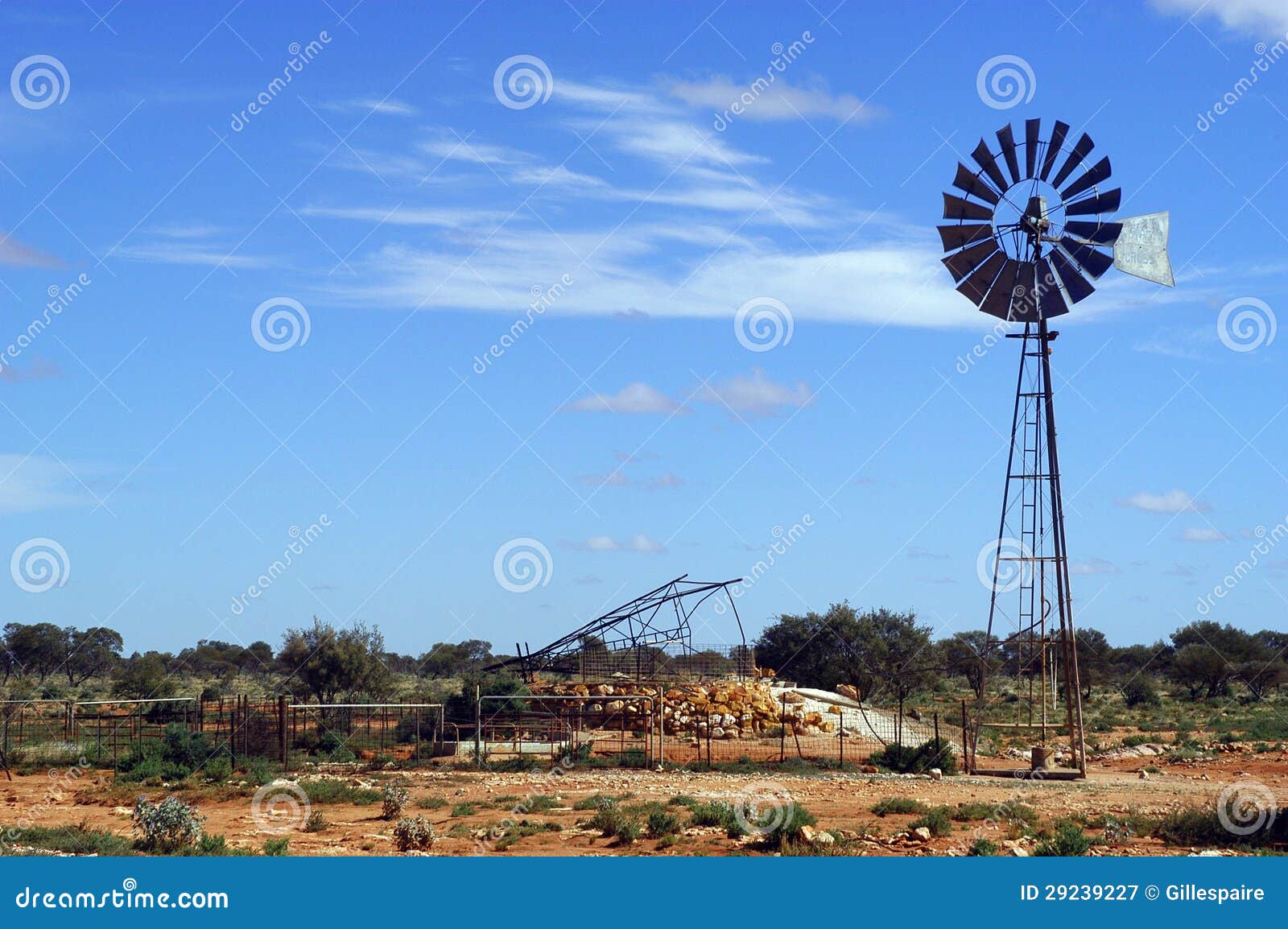 Wind Mill in the Australian Bush Stock Image - Image of station, blue ...