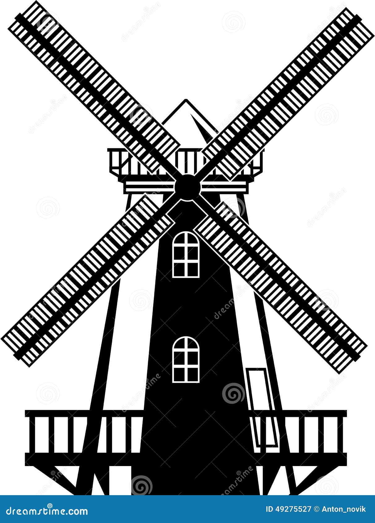 Wind Mill B/W Vector stock vector. Illustration of rotation - 49275527
