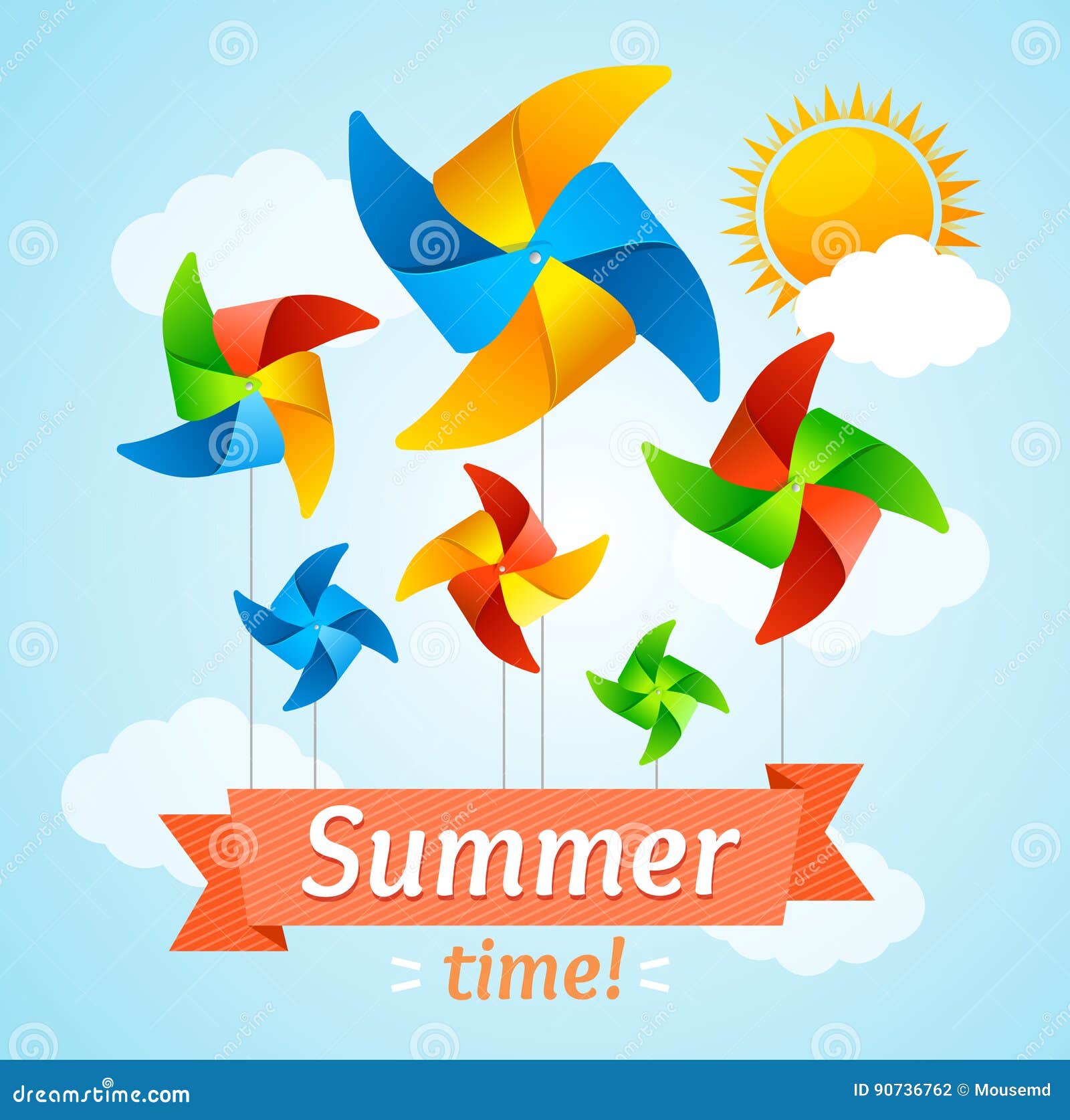Wind Mill Hello Summer Concept Card. Vector Stock Vector - Illustration ...