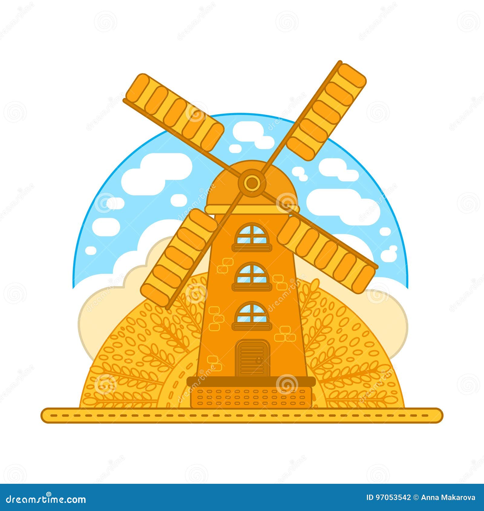 Wind Mill Illustration in Modern Flat Style. for Logotype, Label ...