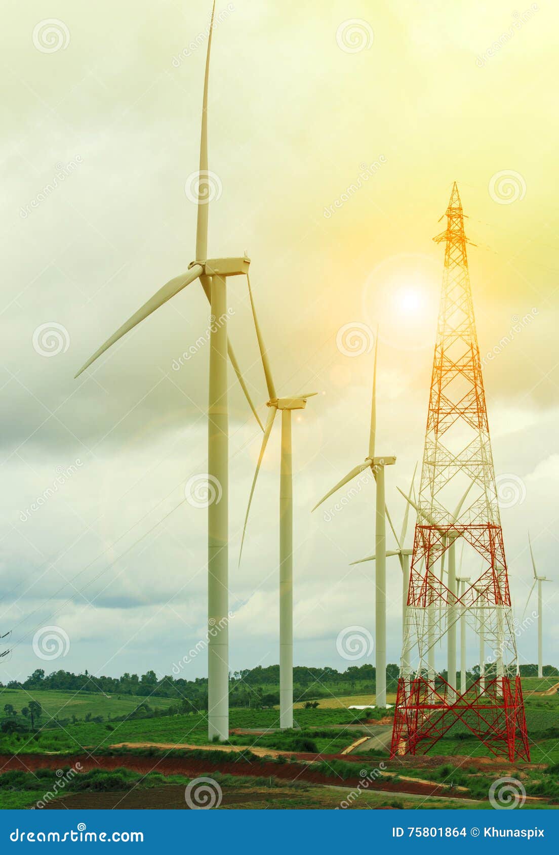 Wind Mill Turbine in Electric Generating Farm Land Stock Photo - Image ...