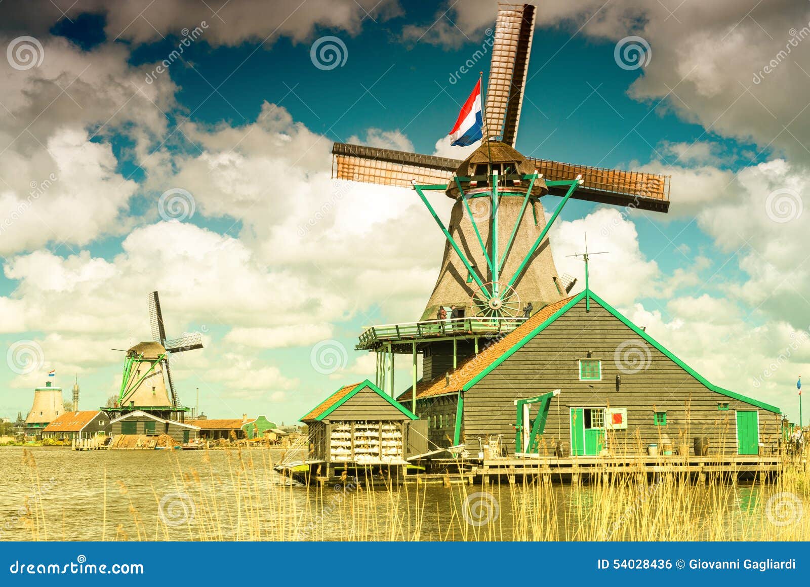 Wind Mills in Zaanse Schans, Netherland. Holland Stock Photo - Image of ...
