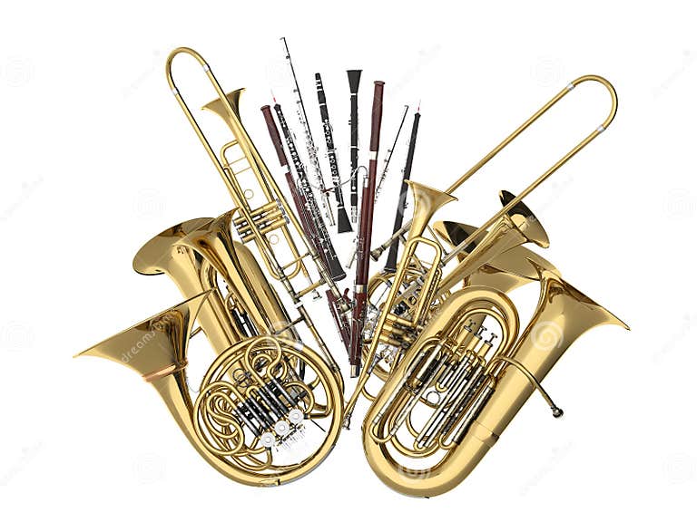 Wind Musical Instruments Isolated on White Stock Photo - Image of ...