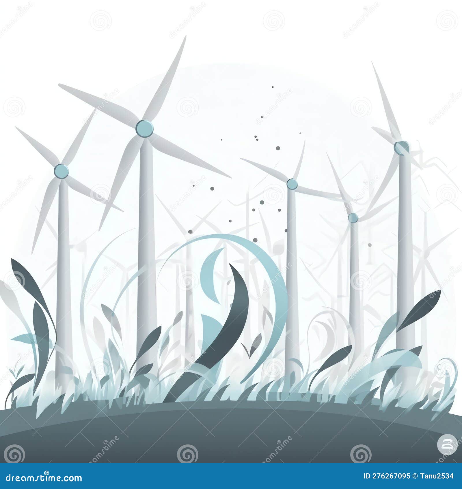 Wind Power Banner with Wind Turbines and Plants, in the Style of Simple ...