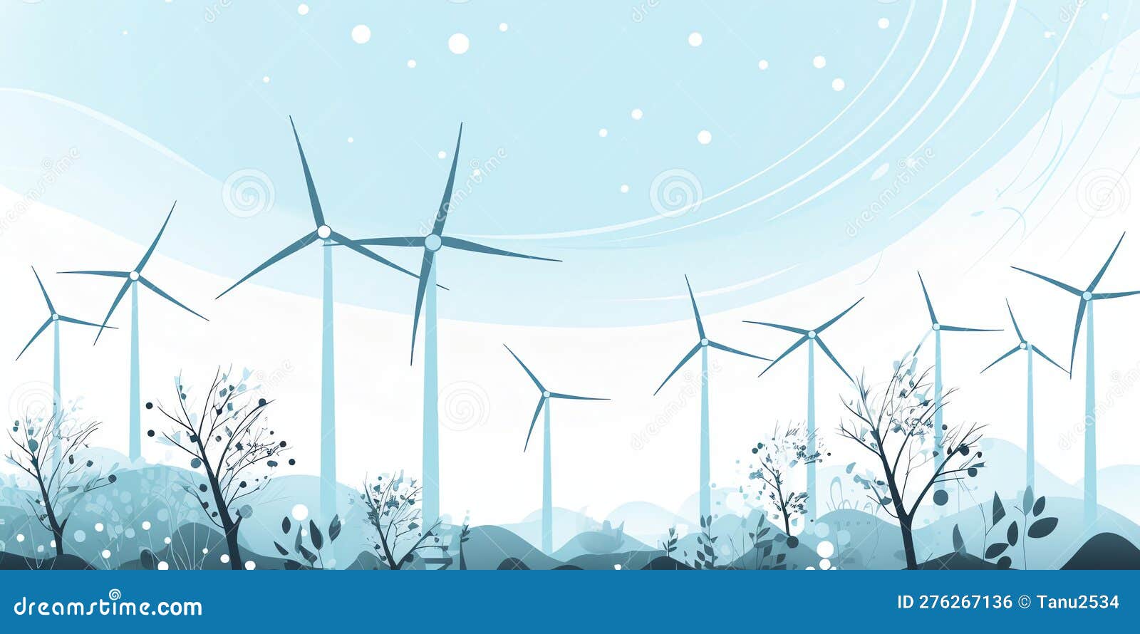 Wind Power Banner with Wind Turbines and Plants, in the Style of Simple ...