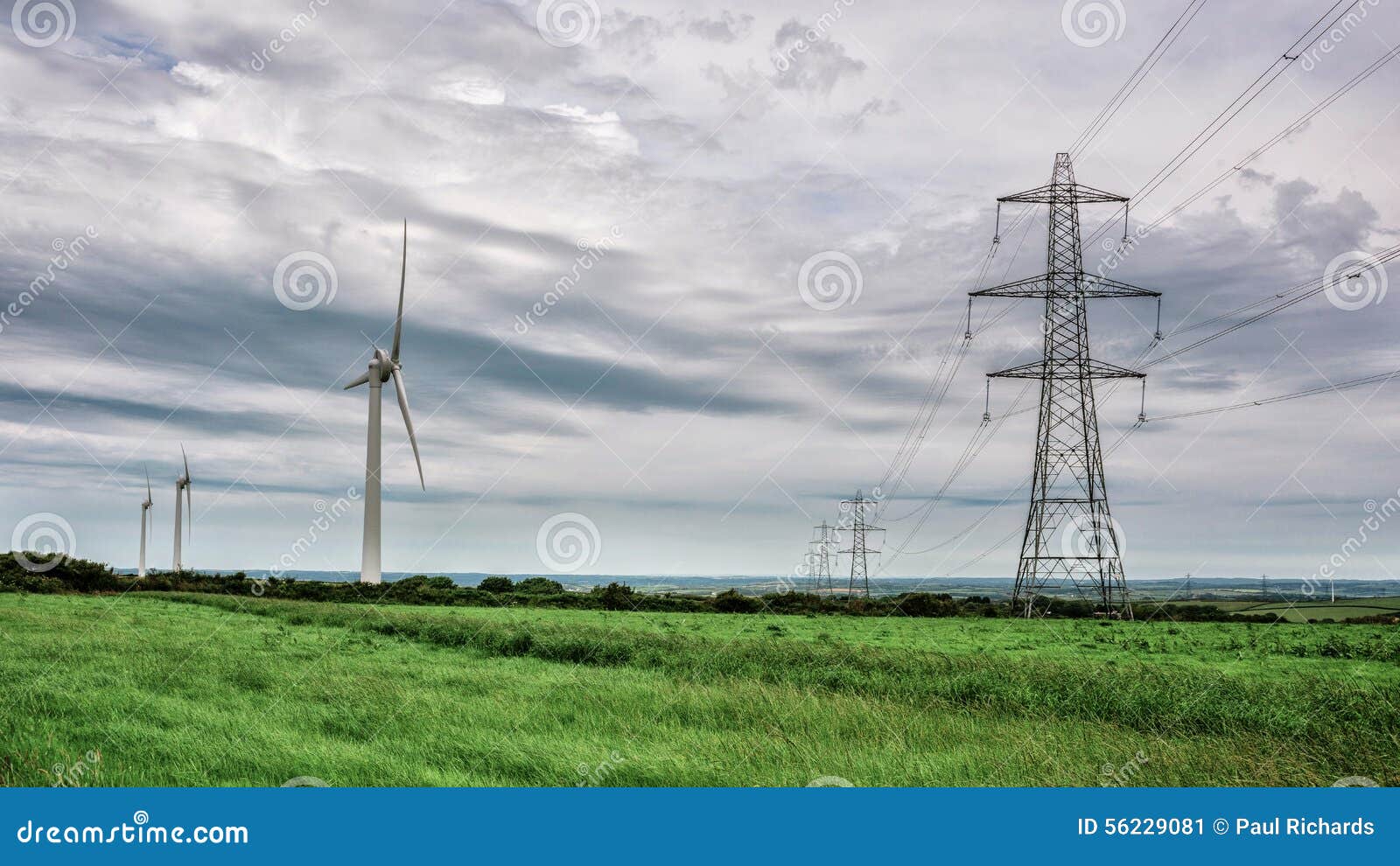 Wind Power and Electricity Pylons Stock Image - Image of skies ...