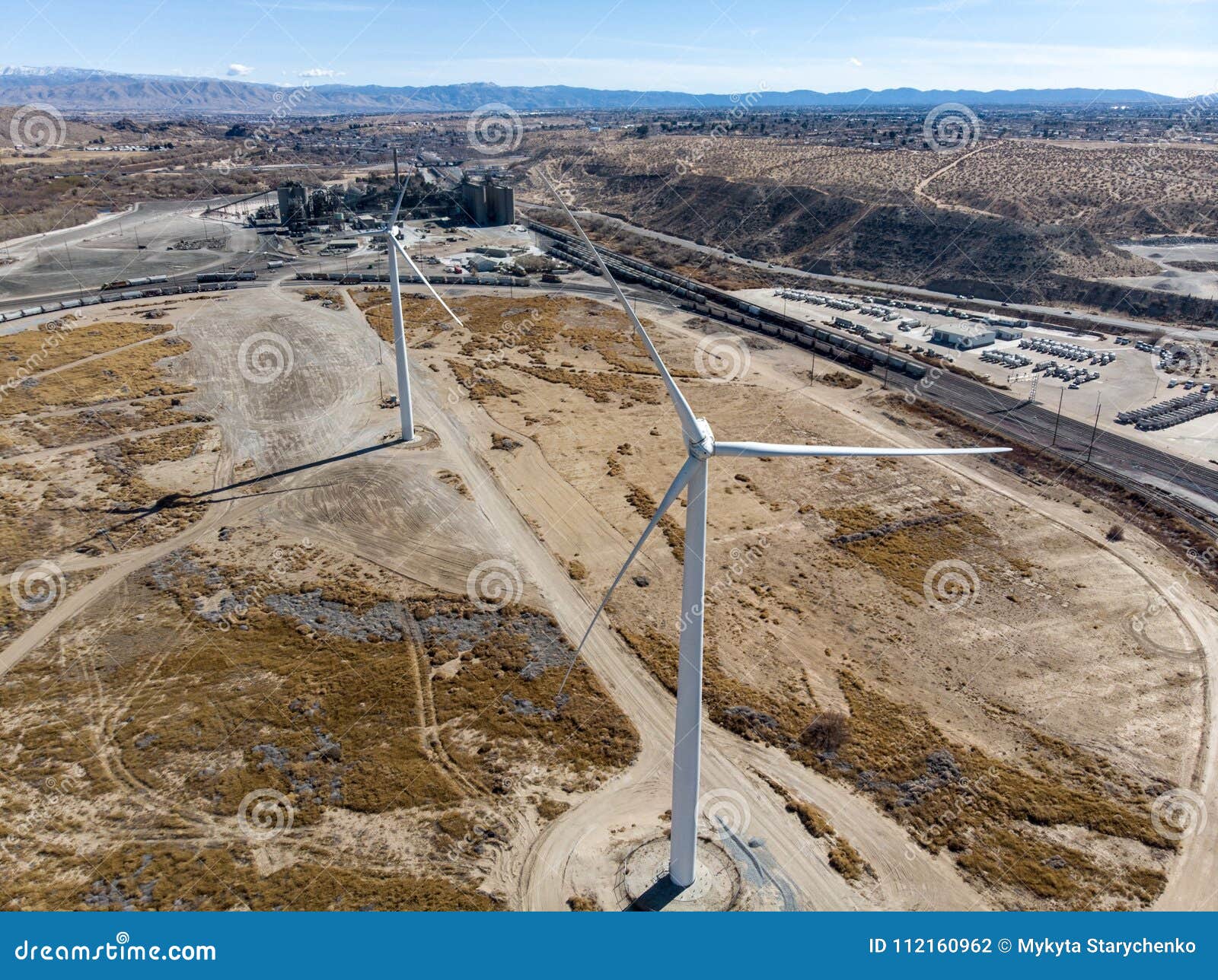 Wind Power Energy Generators in the Desert. Alternative Energy Concept ...