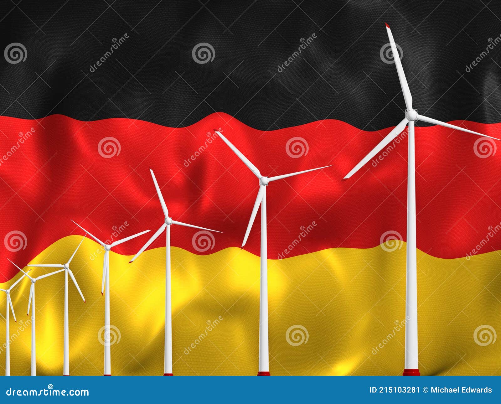 Wind Power Industry in Germany. Wind Turbines in Front of German Flag ...
