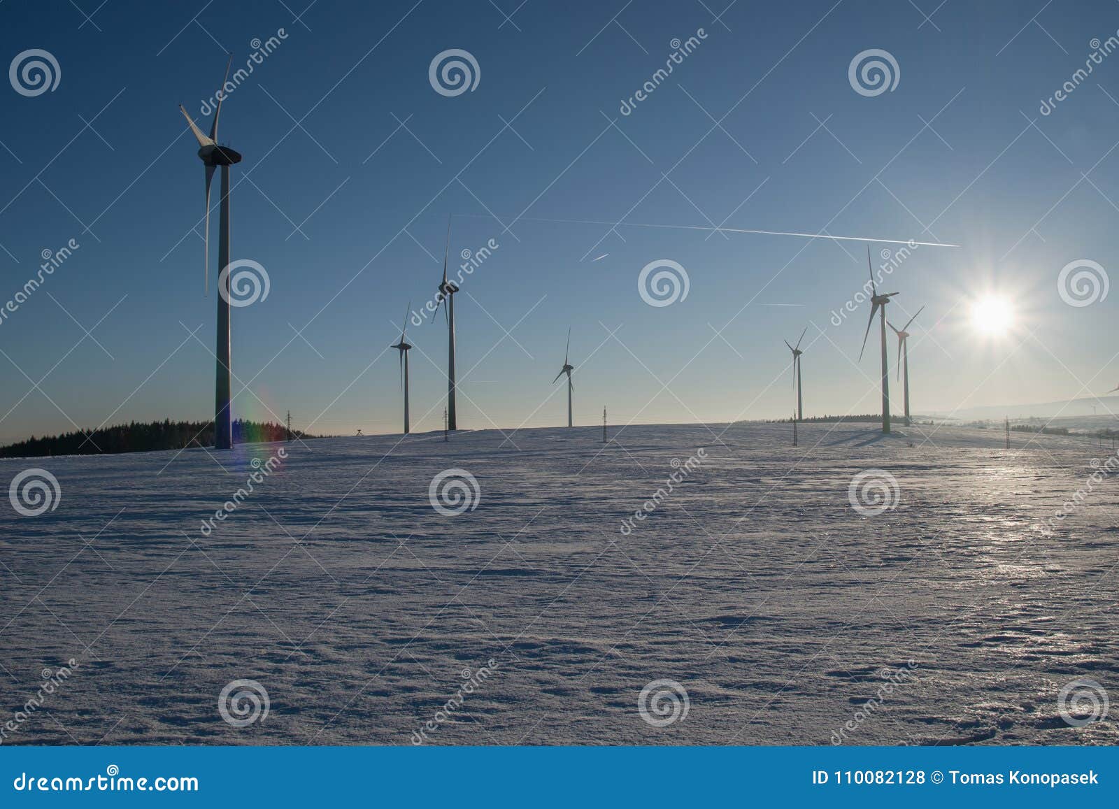 Twilight of Wind Power in the Ore Mountains. Stock Photo - Image of ...
