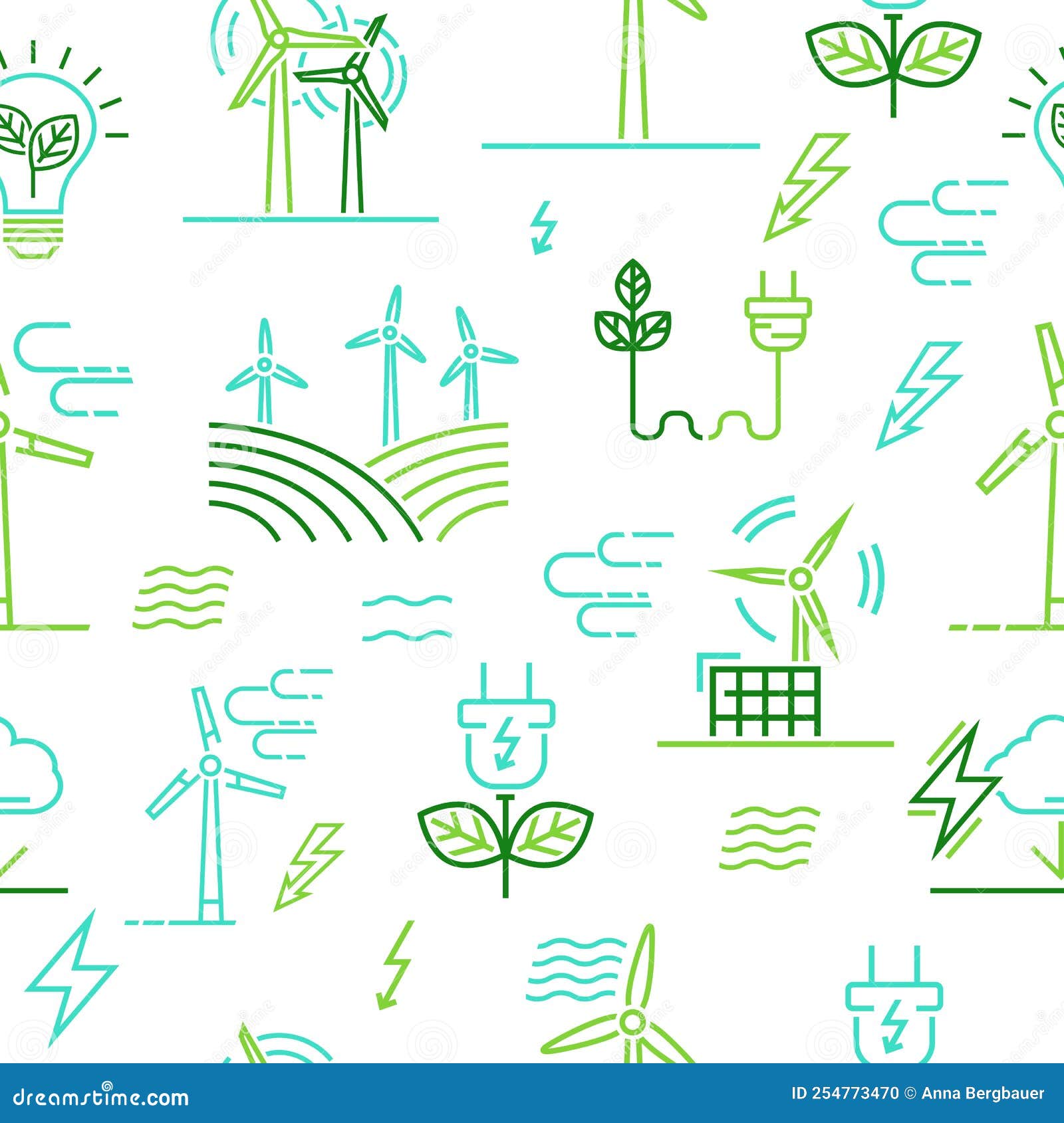Wind Power Seamless Pattern. Vector Illustration in Outline Style Stock ...